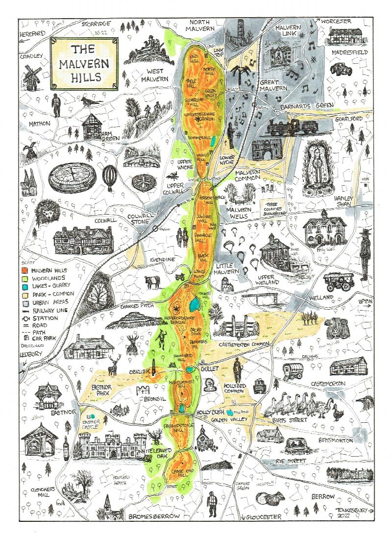 Fine Art Print "The Malvern Hills Map" by Scott Greatwood